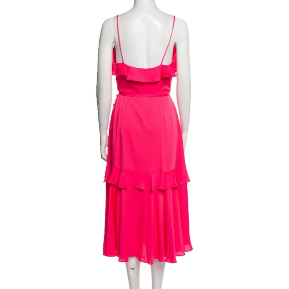 Milly | Dresses | Milly Bright Pink Silk Ruffle Button Midi Cami Slip ...